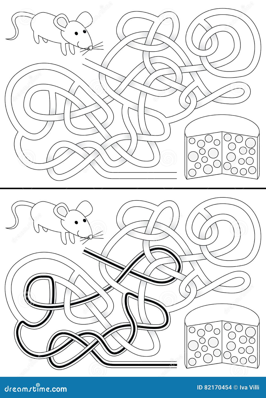 Cat And Mouse Maze Game. Solution In Hidden Layer! Cartoon Vector ...