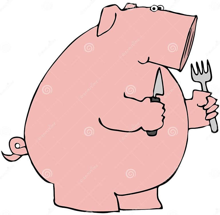 Hungry Pig stock illustration. Illustration of swine, fork - 9460582