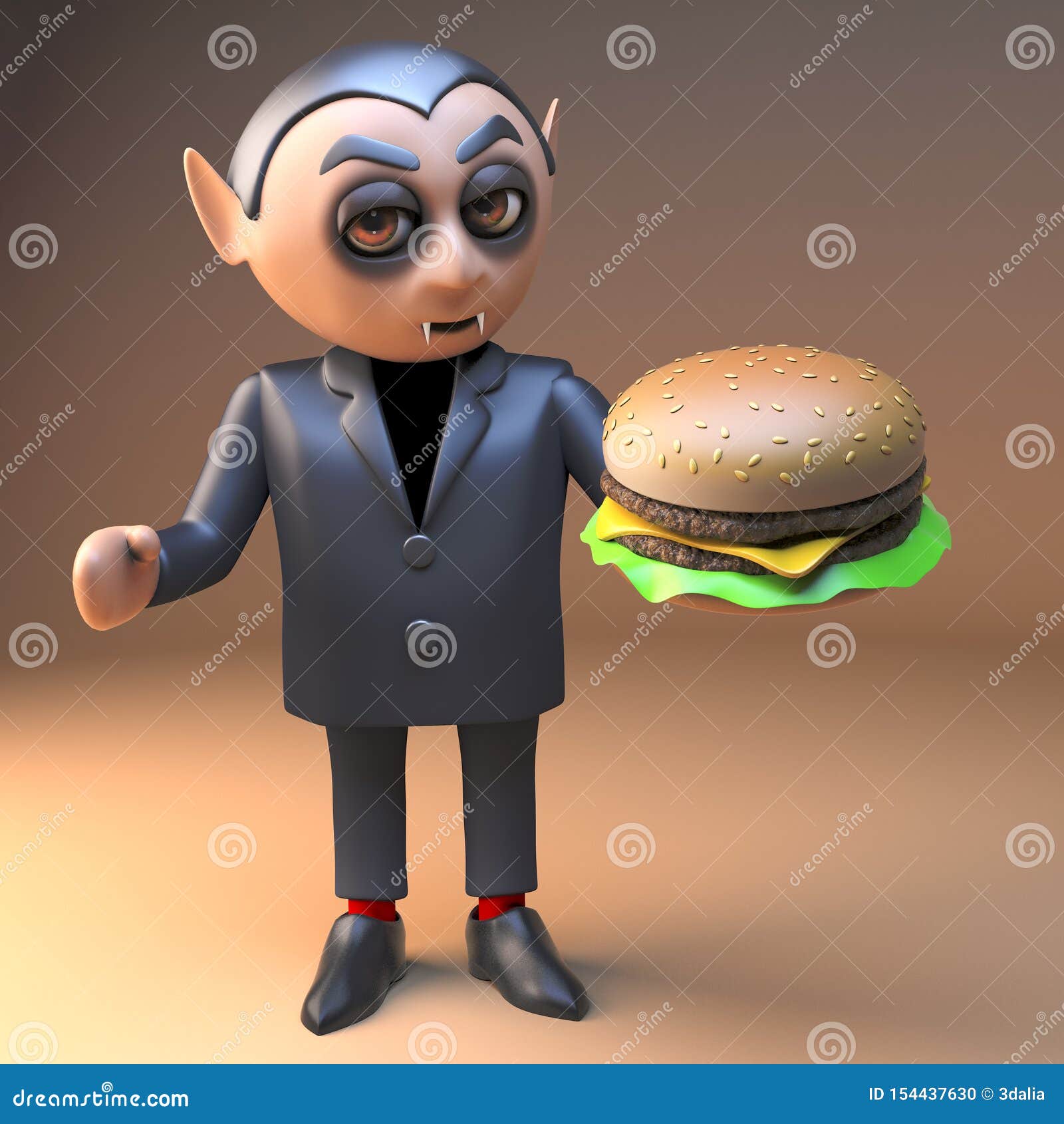 Hungry Vampire Dracula Character in 3d Eating a Delicious Cheeseburger ...