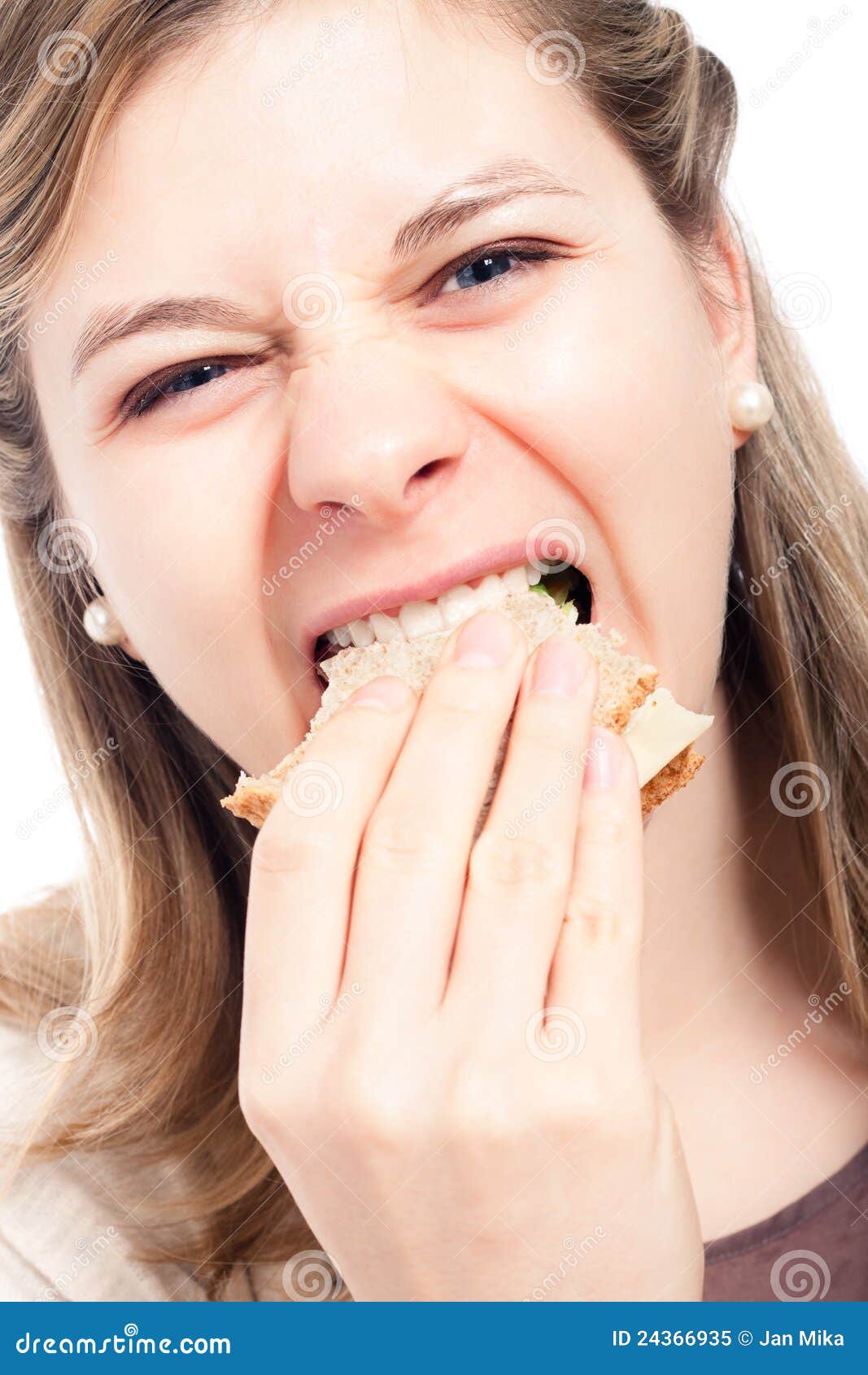 Hungry Woman Eating Sandwich Stock Image - Image of bread, greed: 24366935