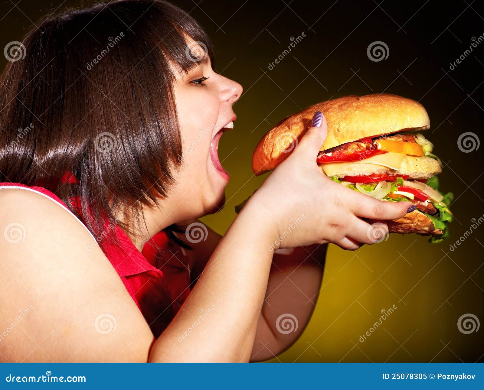 Hungry Woman Holding Hamburger. Stock Image - Image of foods, eating ...