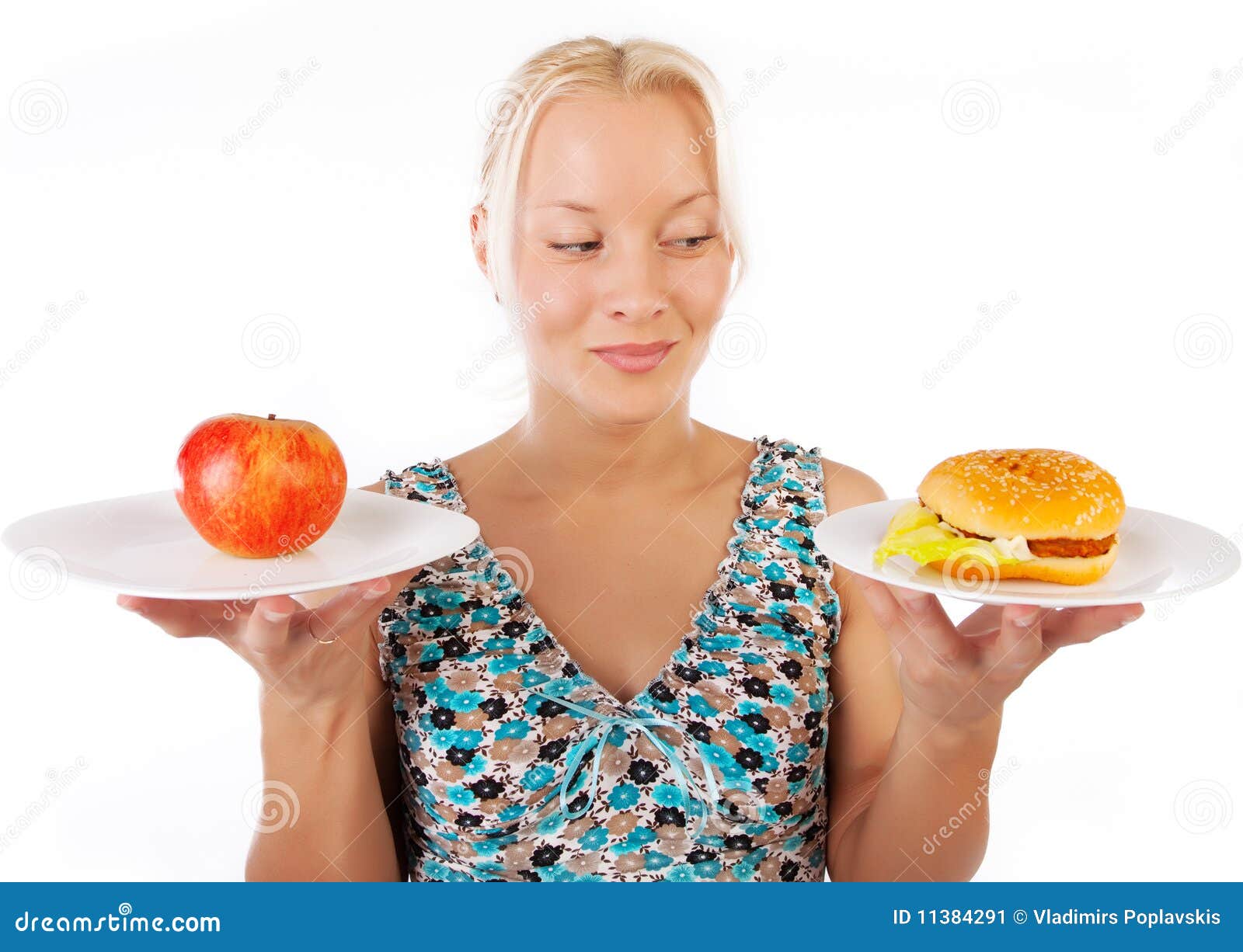 Hungry Woman Looking at Food Stock Image - Image of apple, burger: 11384291