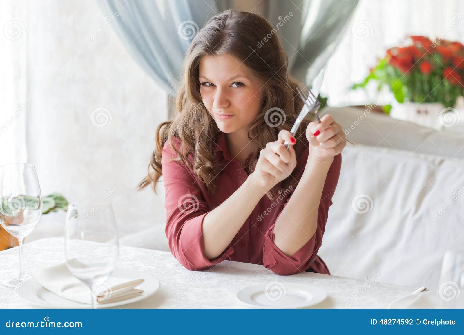 Hungry woman stock photo. Image of meal, woman, cheerful - 48274592