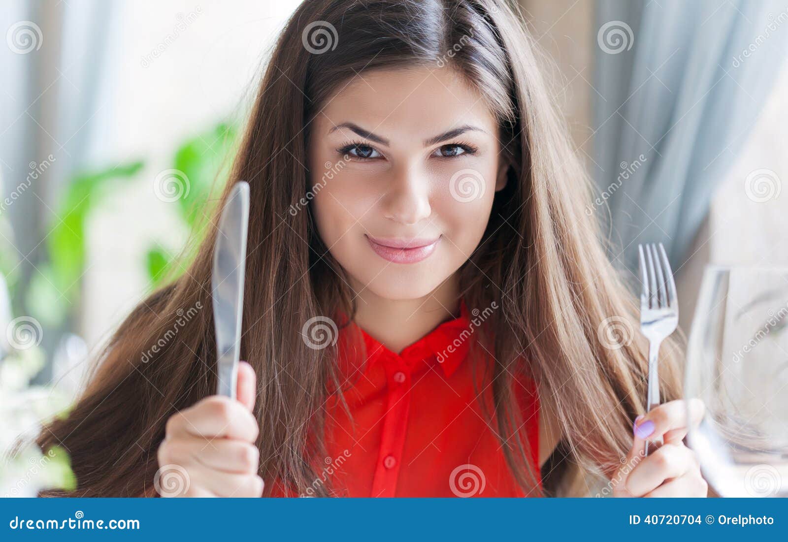 Hungry woman stock photo. Image of dinner, restaurant - 40720704