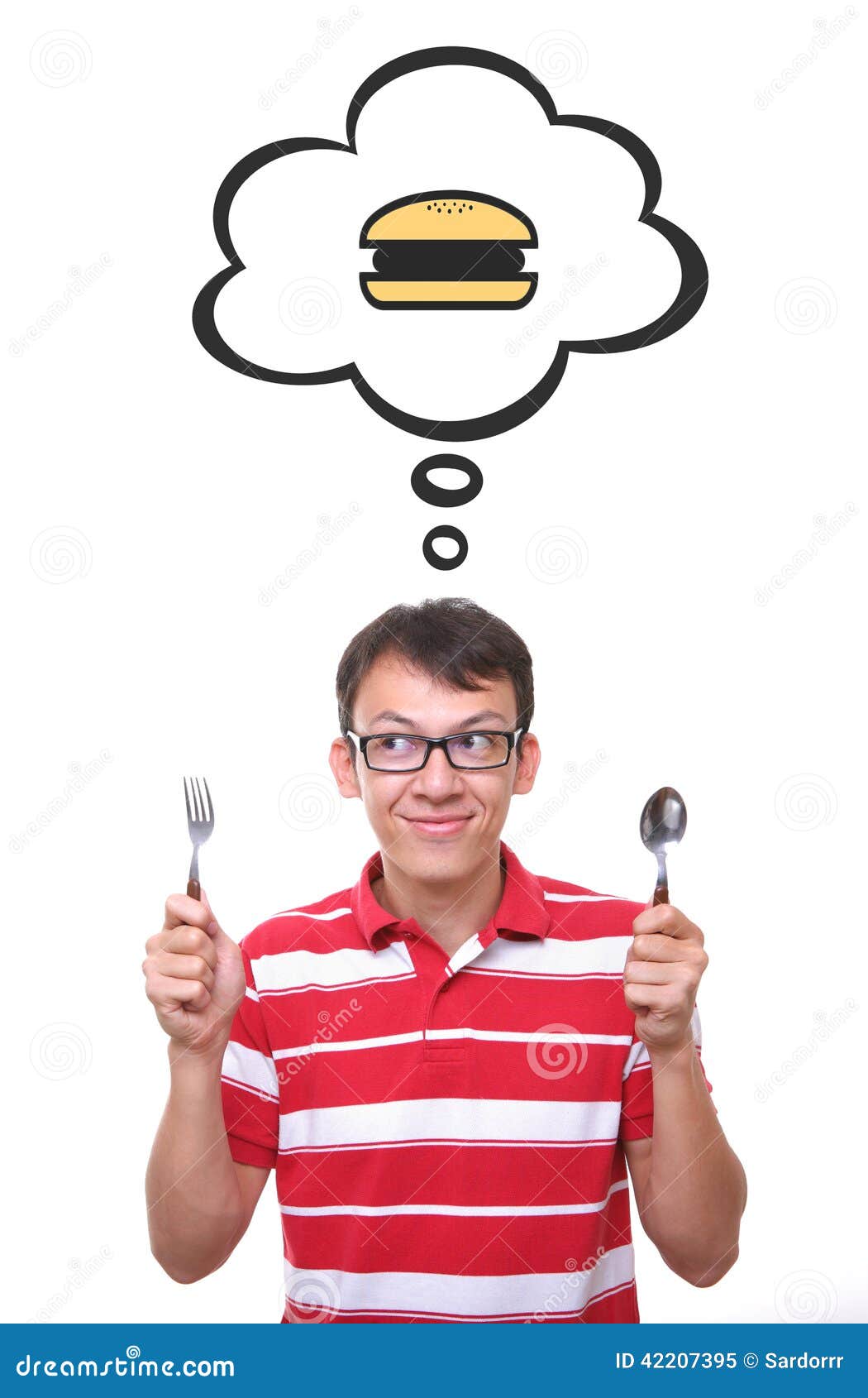 Hungry Young Man Thinking of a Hamburger Stock Image - Image of dinner ...