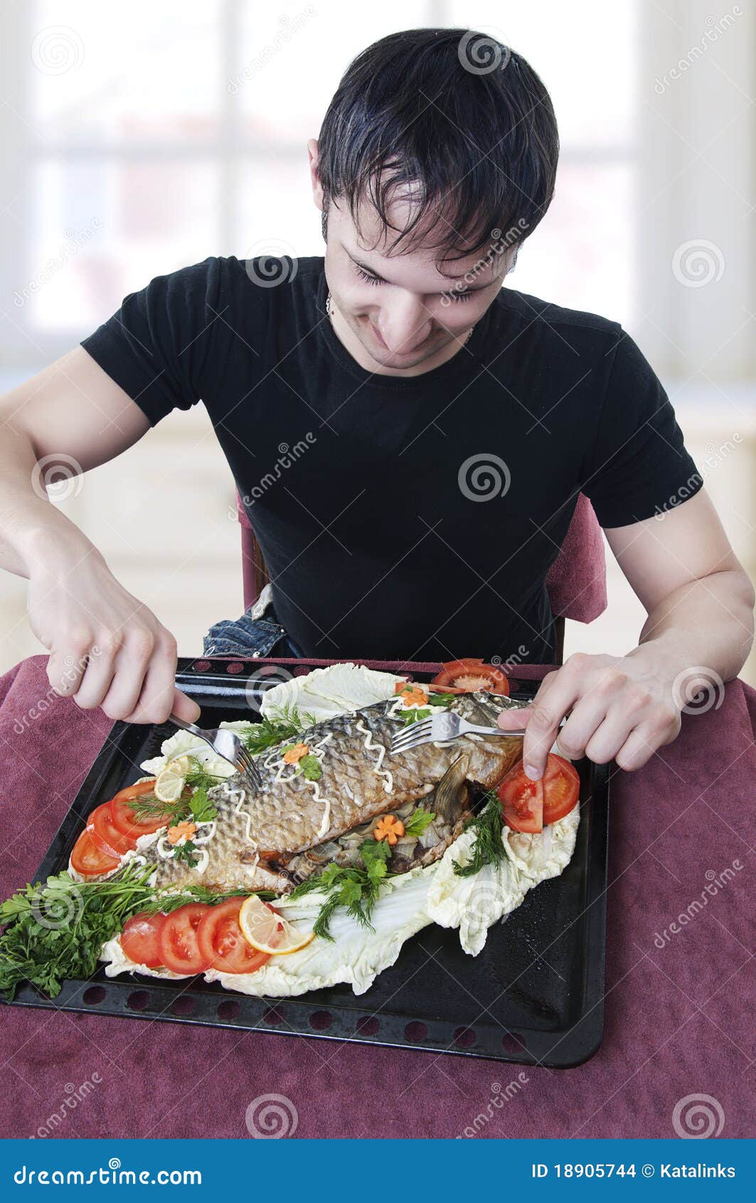 Hungry Young Man Waiting To Eat Stock Photo - Image of ready, dinner ...