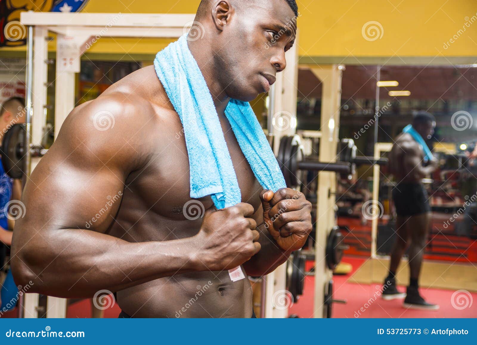 Hunky Muscular Black Bodybuilder Resting after Stock Image - Image of ...
