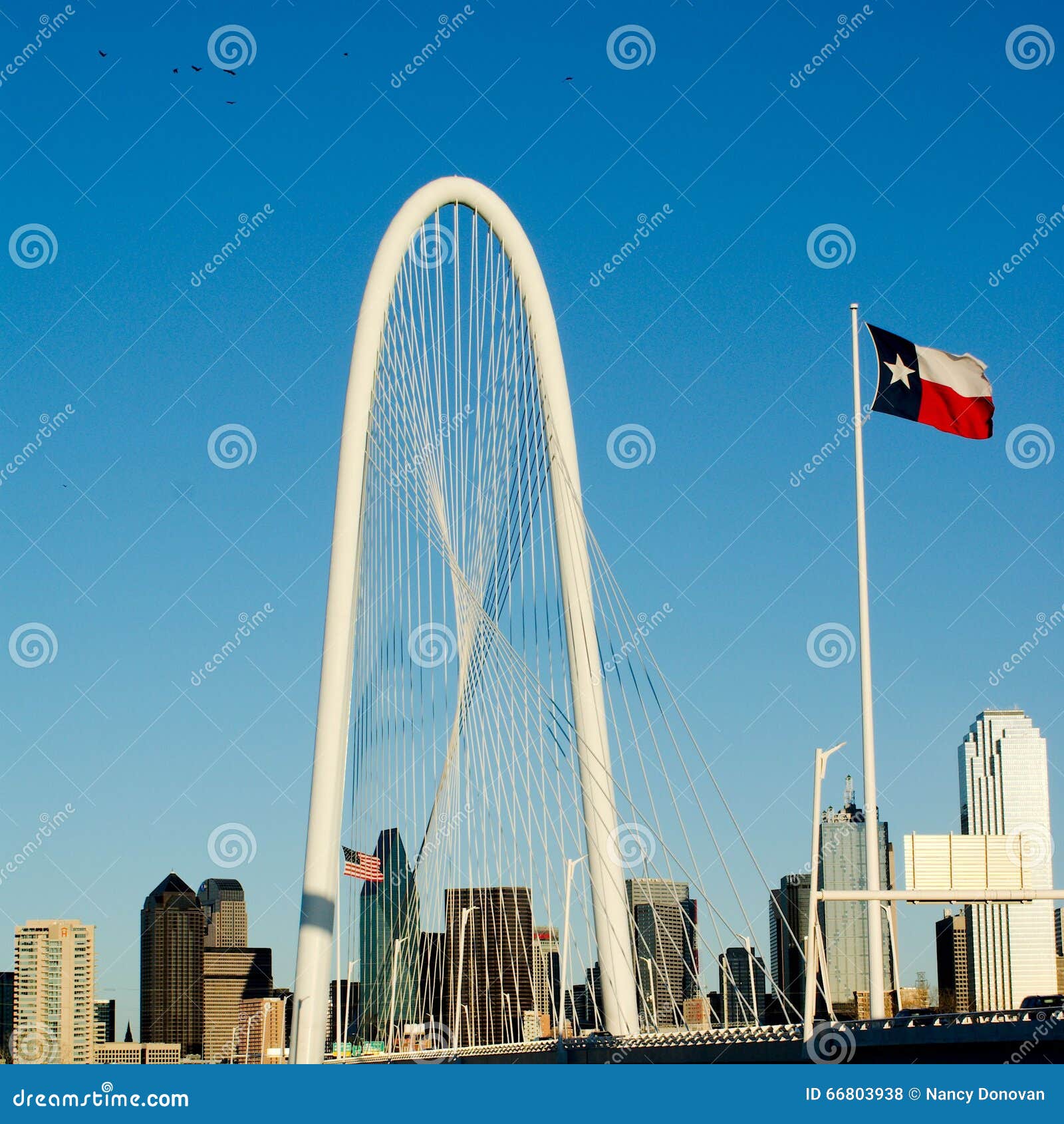 Hunt Bridge and Dallas Skyline Stock Photo - Image of background, blue ...