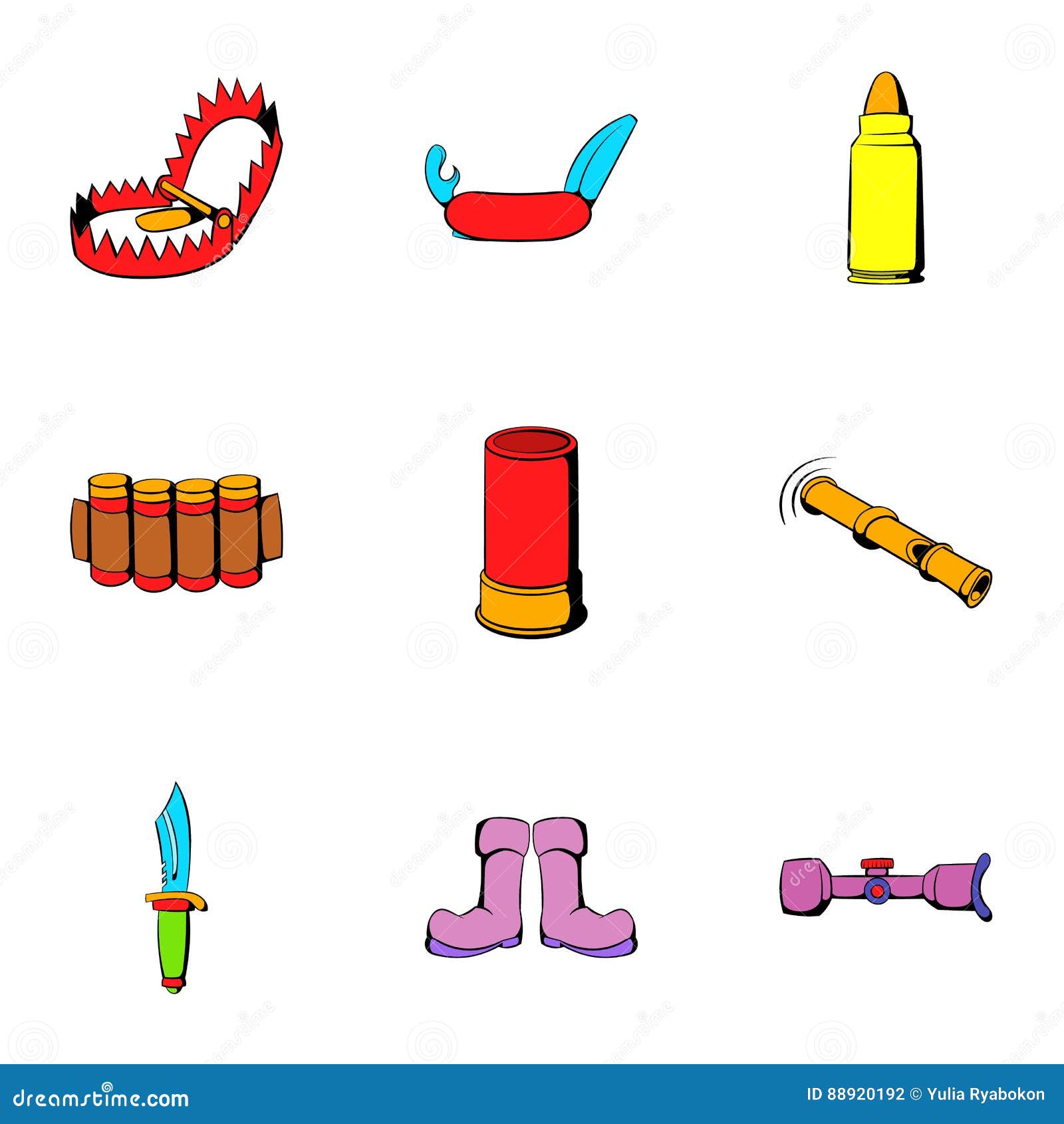 Hunt Icons Set, Cartoon Style Stock Vector - Illustration of sign, bird ...