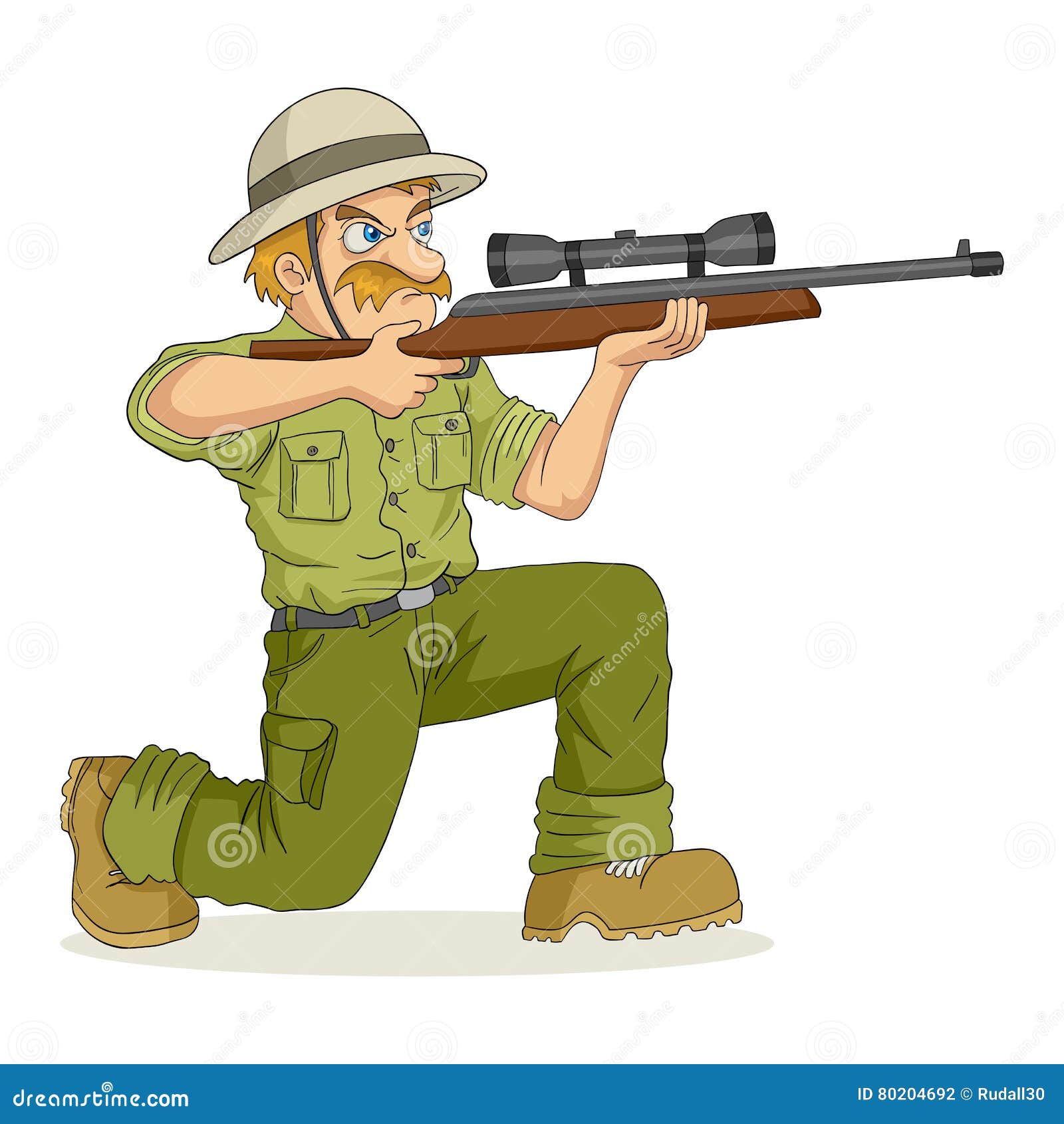 Man Hunter Aiming With Shotgun Into Burrow, Funny Hunter Character ...