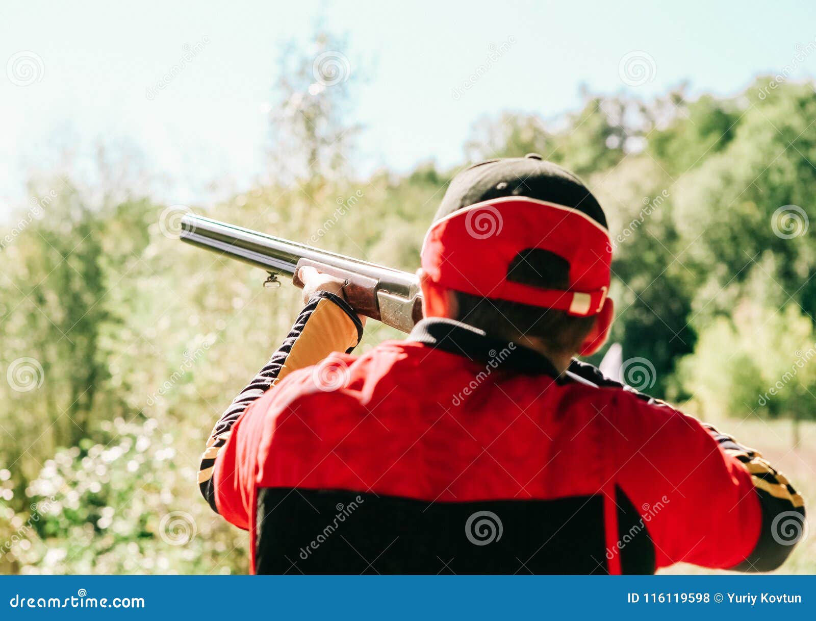 Hunter is Aiming Shot Shotgun Forest Stock Photo - Image of engraving ...