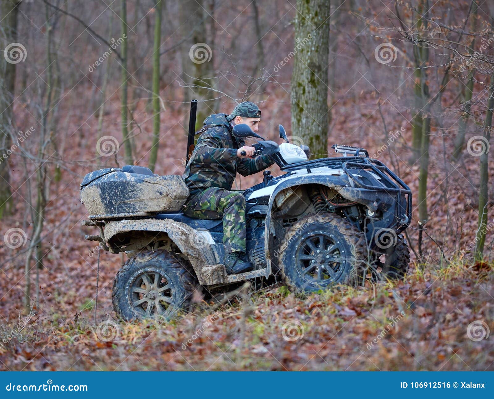 Hunter on ATV in the Forest Stock Photo - Image of nature, hunt: 106912516