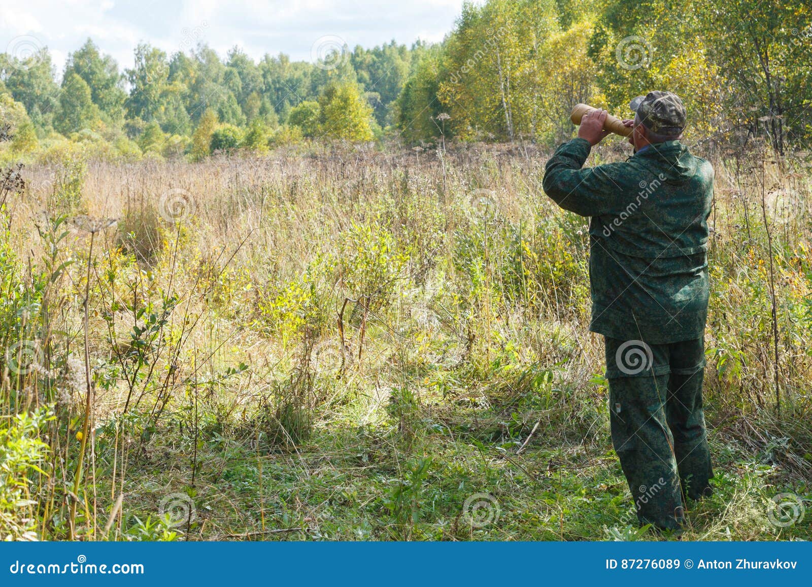 Hunter is Calling a Moose during the Rut Hunting Stock Image - Image of ...