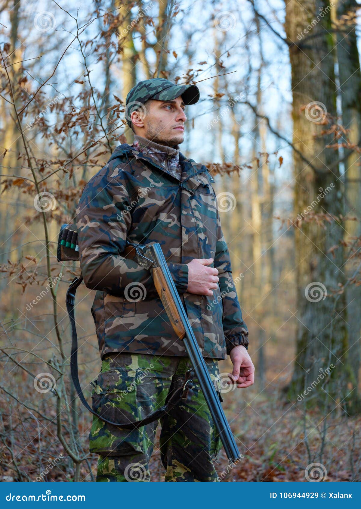 Hunter with shotgun stock image. Image of forest, hunting - 106944929