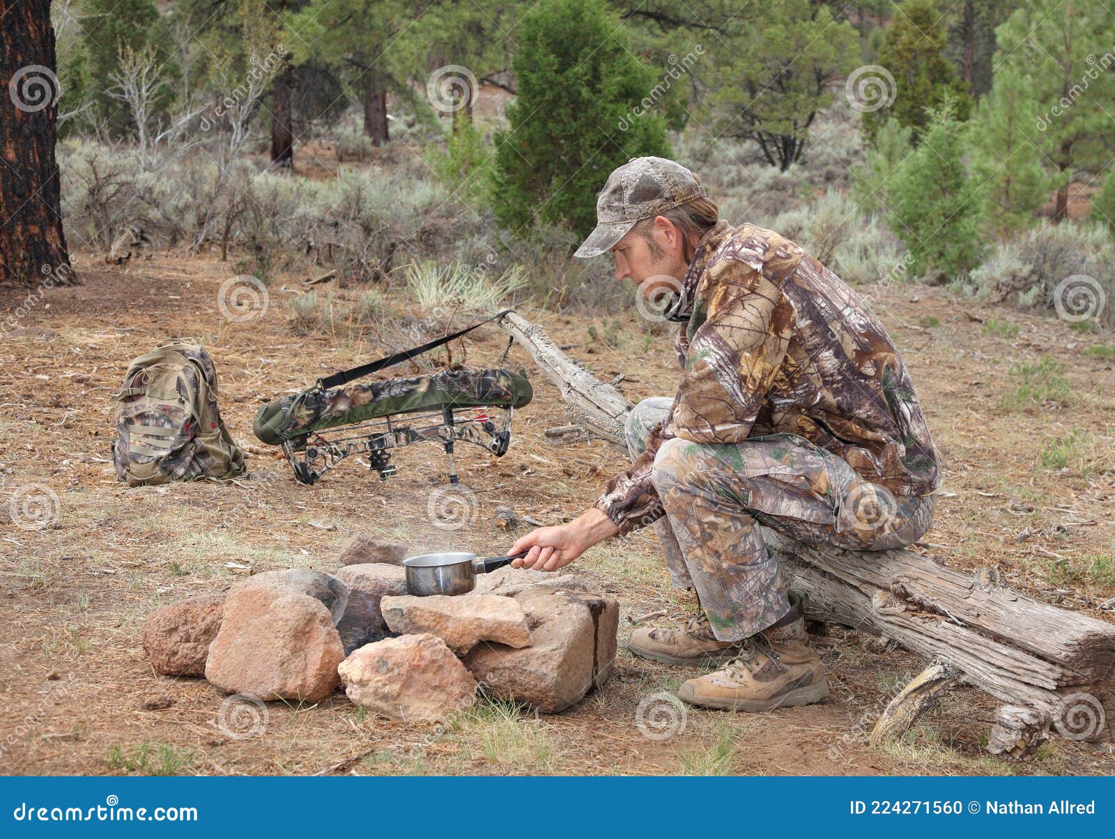 Hunter Cooking Over Open Camp Fire Stock Photo - Image of fire ...