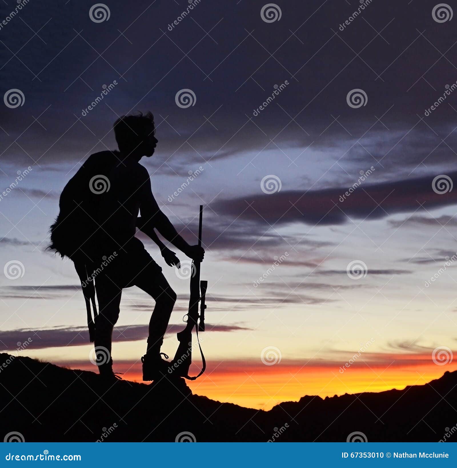 A Hunter with Deer at Sunset Stock Photo - Image of silhouetted, guns ...