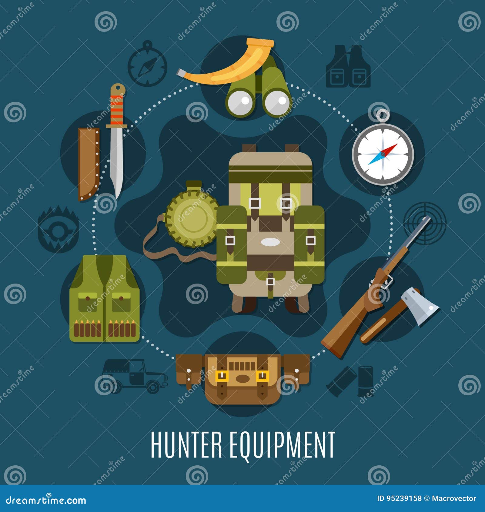 Hunter Equipment Concept stock vector. Illustration of decorative ...