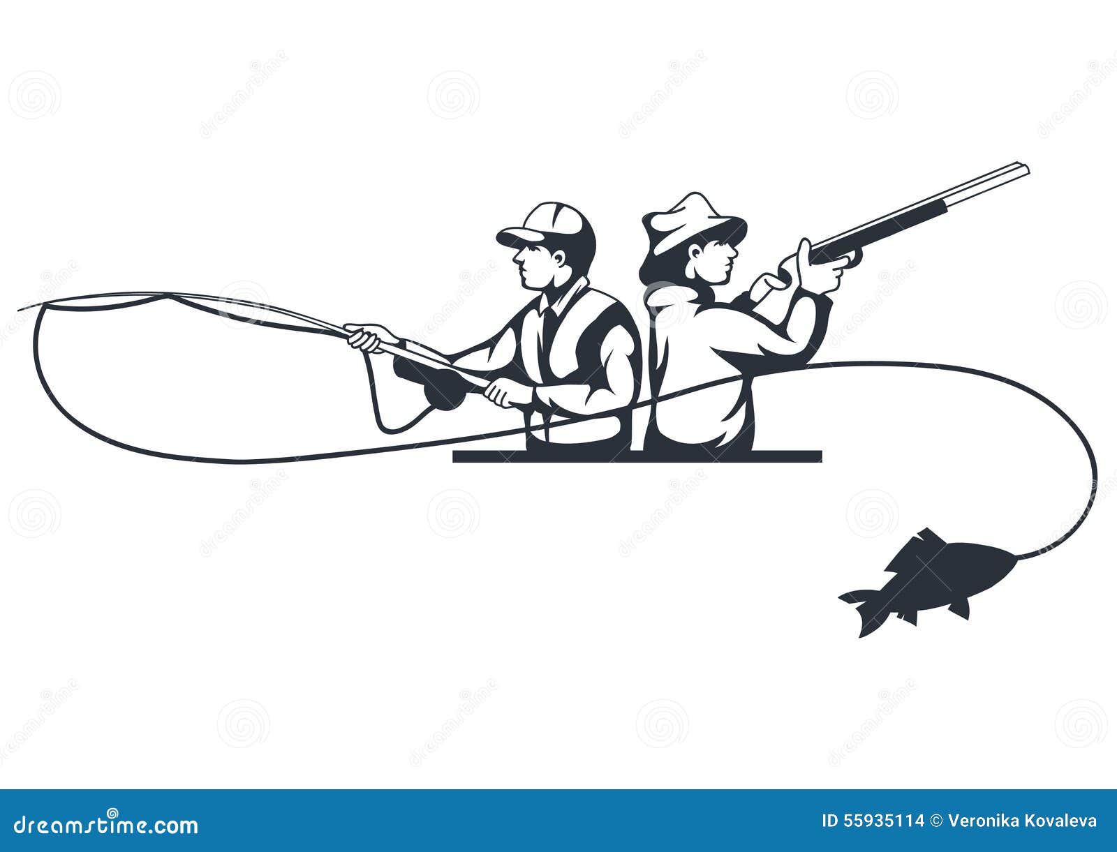 Hunter and Fisherman Silhouettes Stock Vector - Illustration of line ...