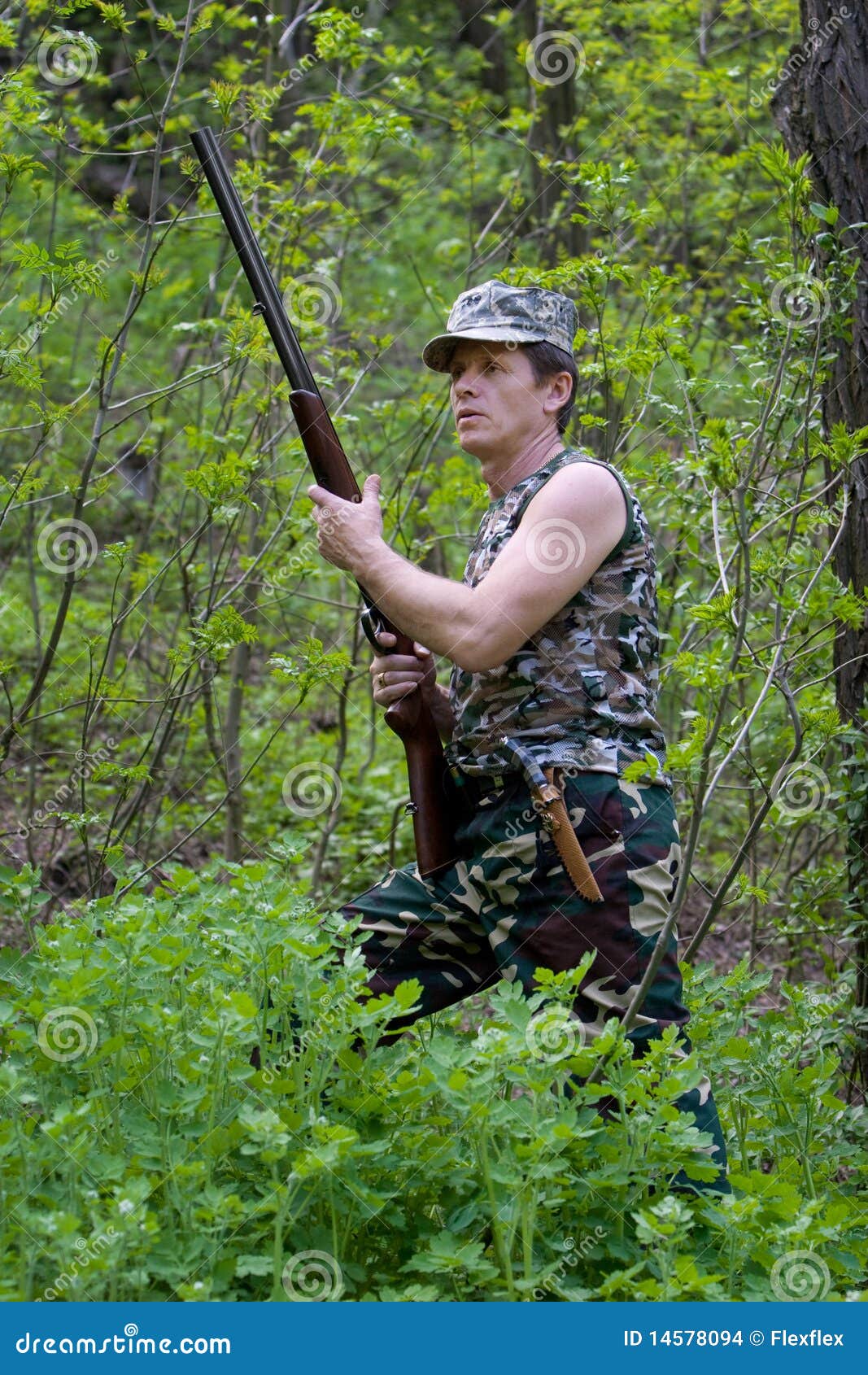 Hunter in Forest with Gun in Hands Stock Photo - Image of activity ...