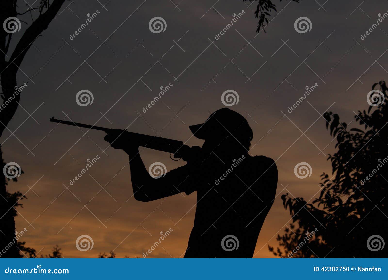 Hunter in the forest stock photo. Image of shot, summer - 42382750