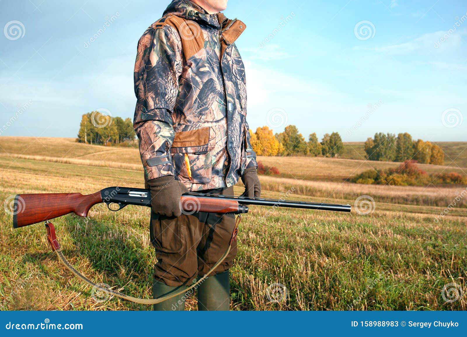 Hunter with a Gun in Autumn. Stock Image - Image of black, equipment ...