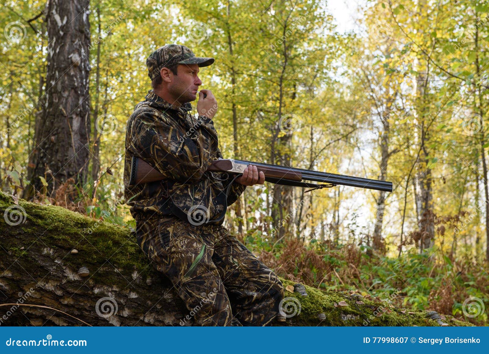 Hunter with a Gun in the Autumn Woods Stock Image - Image of beautiful ...