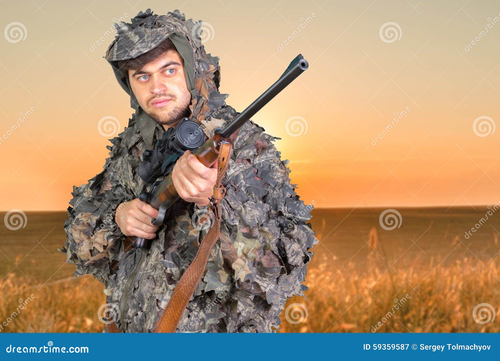Hunter with his rifle stock image. Image of field, outdoor - 59359587
