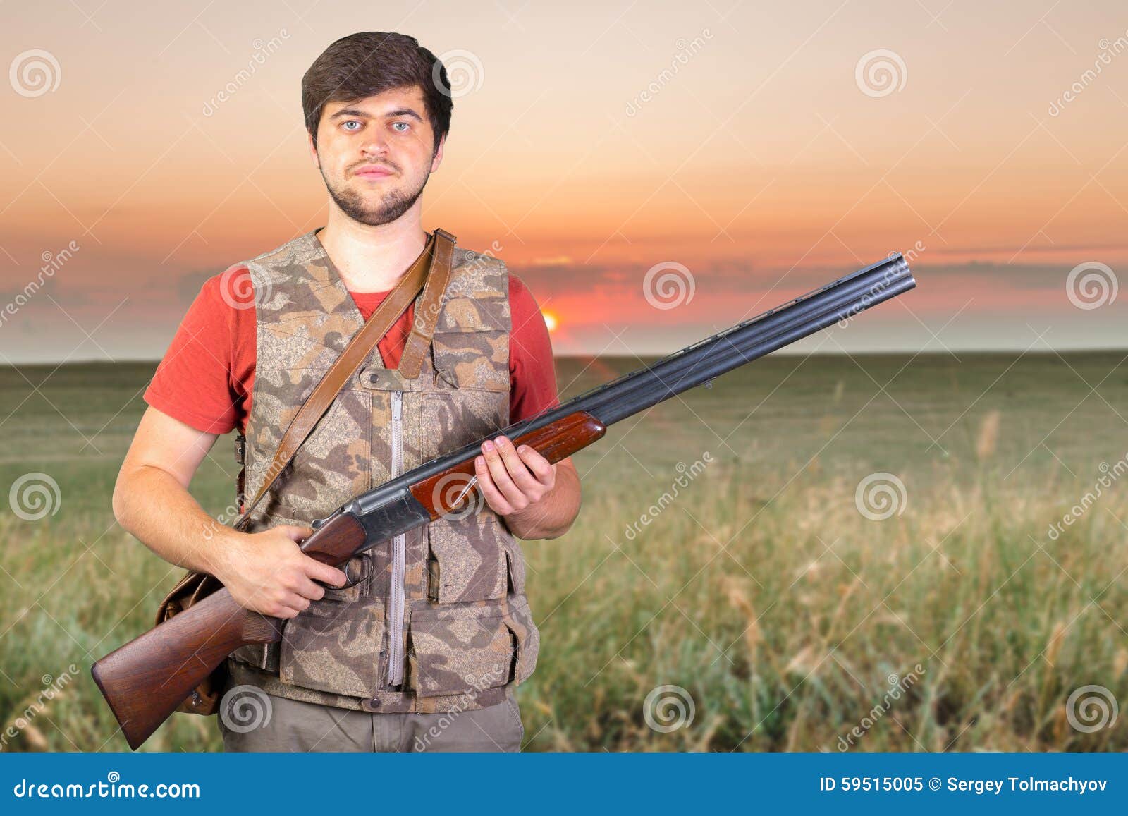 Handsome Hunter With A English Setter And Shotgun In A Traditional ...
