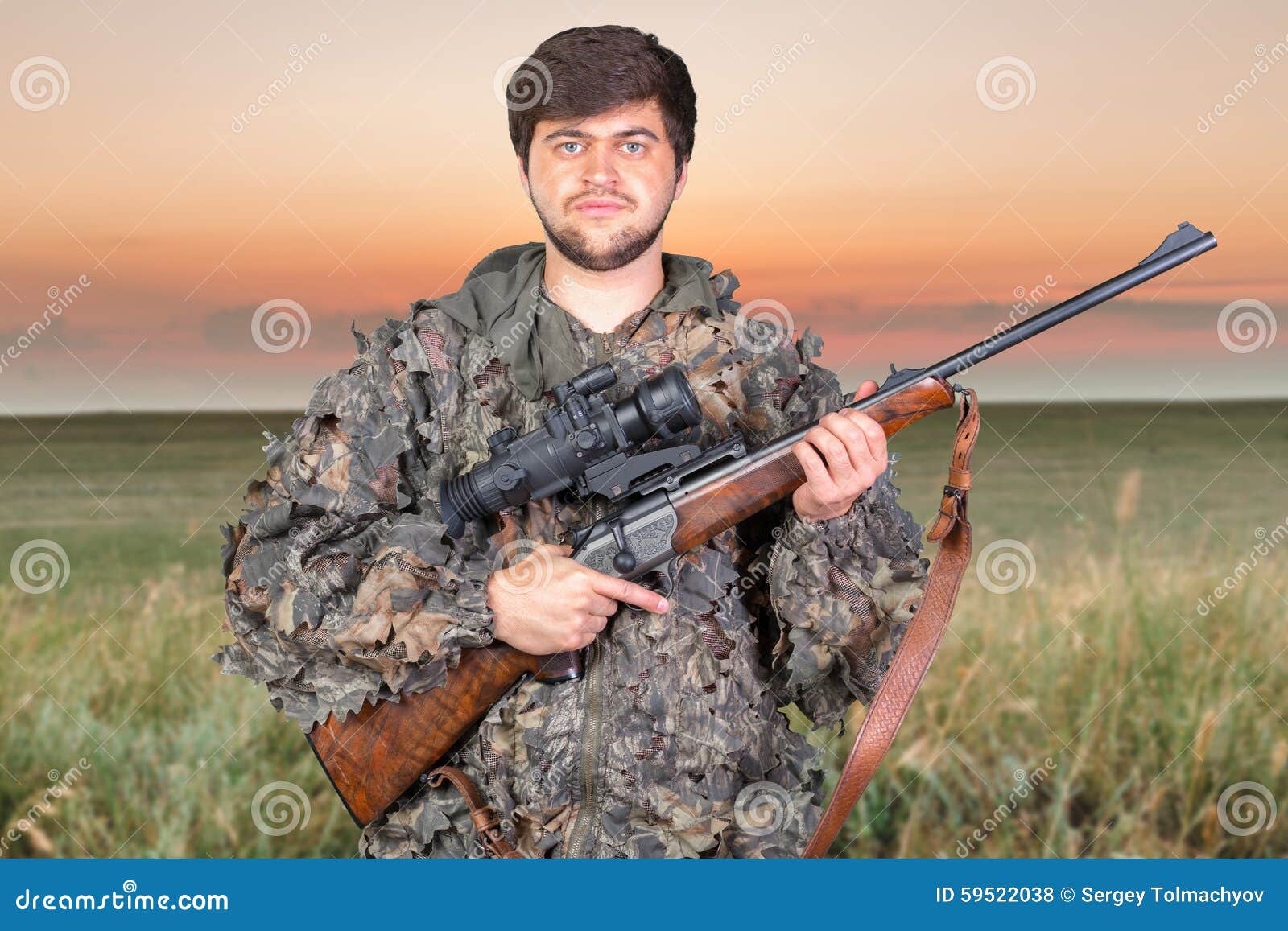 Hunter with his rifle stock photo. Image of green, hunt - 59522038
