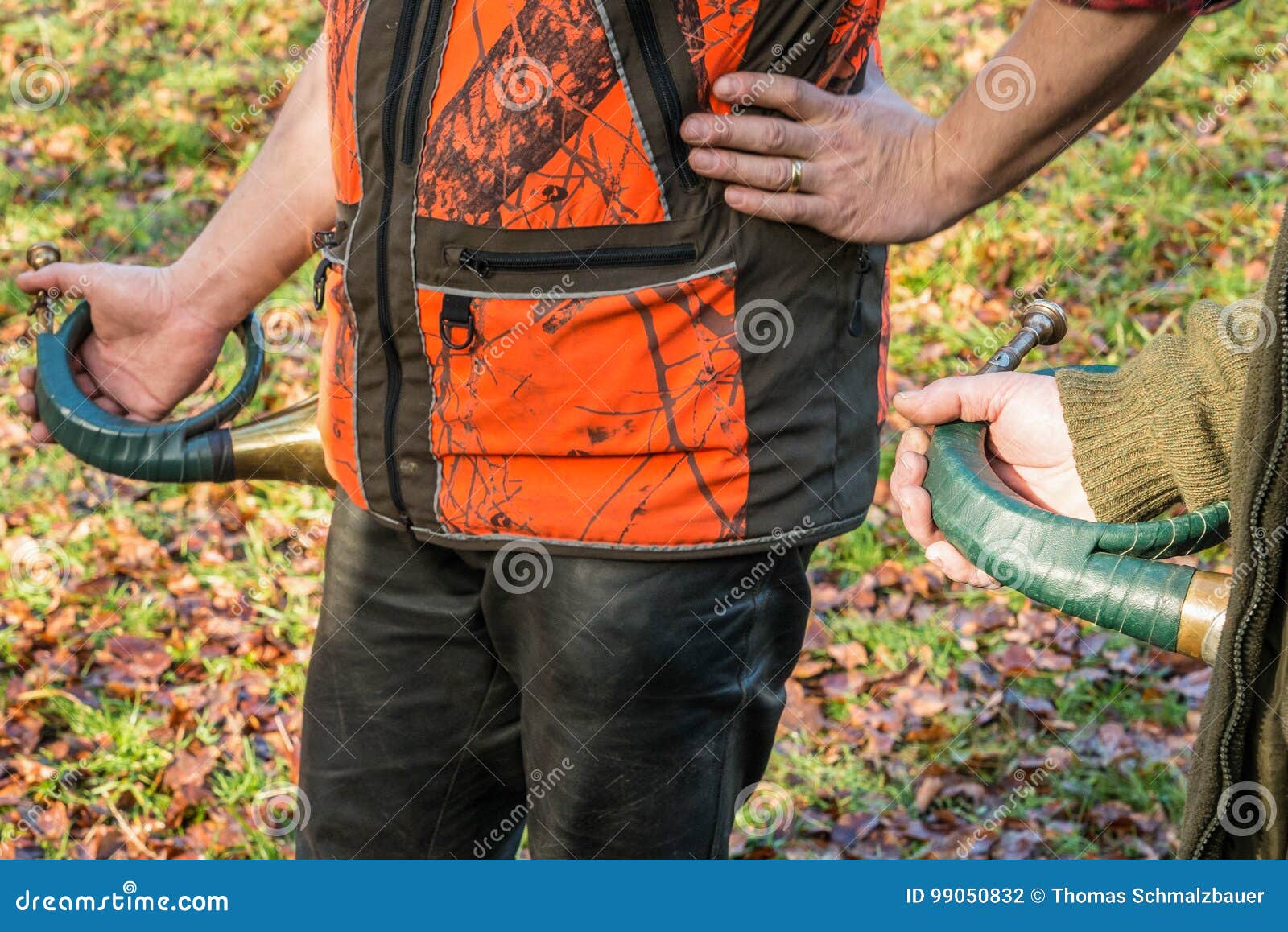 Hunter with hunting horn stock photo. Image of season - 99050832
