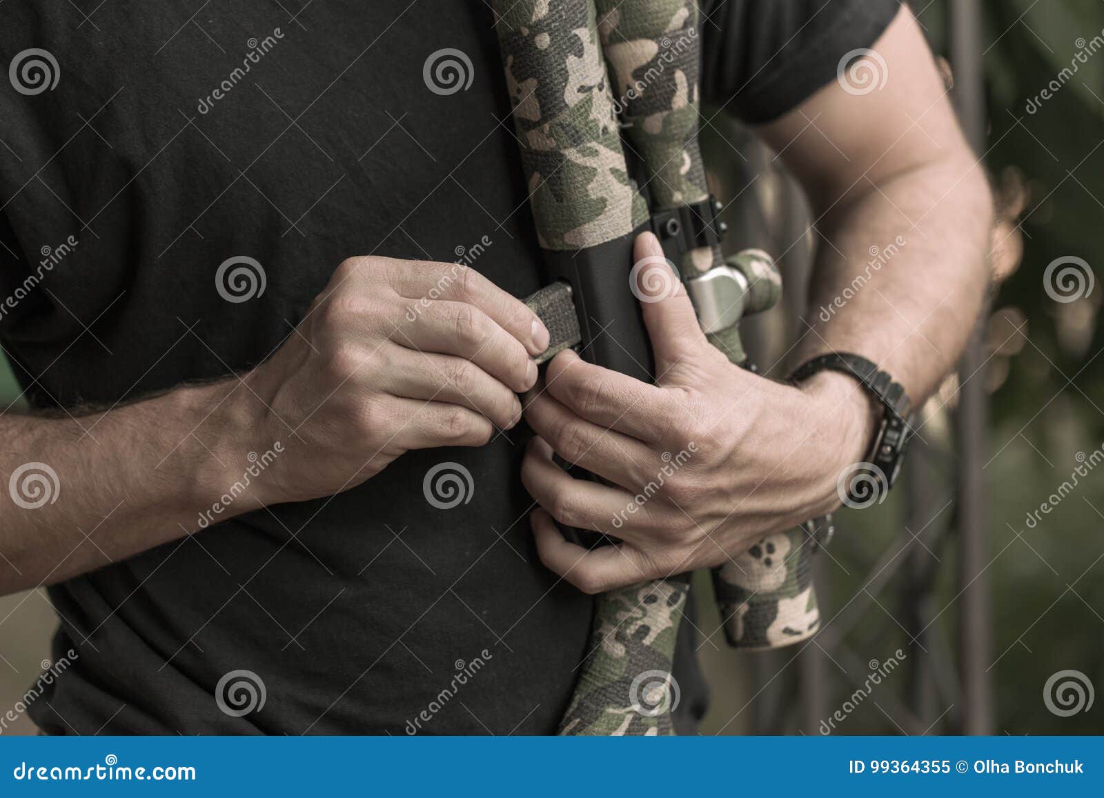 Hunter Loading His Old Russian Double-barreled Over And Under Shotgun ...