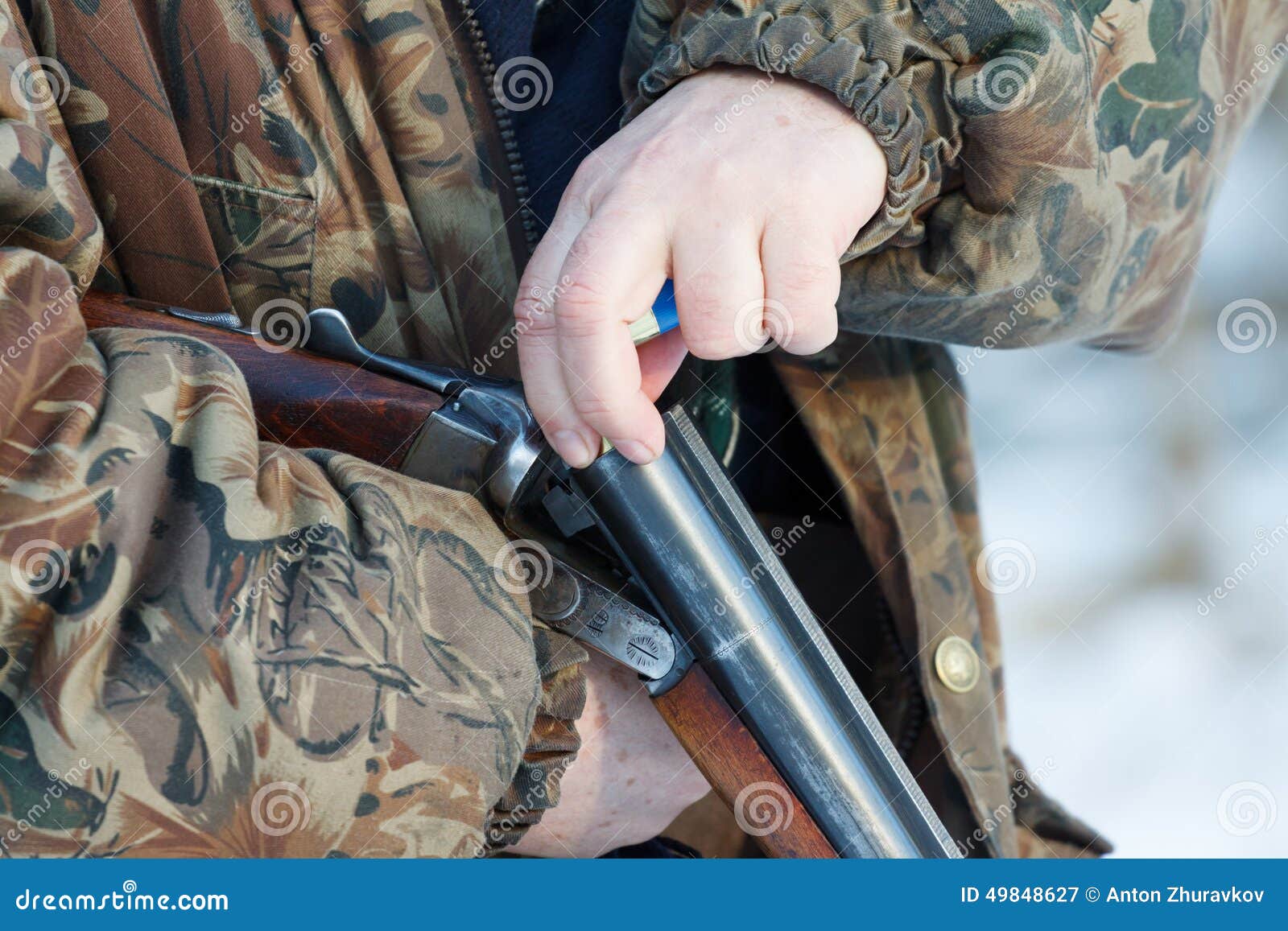 Hunter Loading His Old Russian Double-barreled Side by Side Shotgun ...