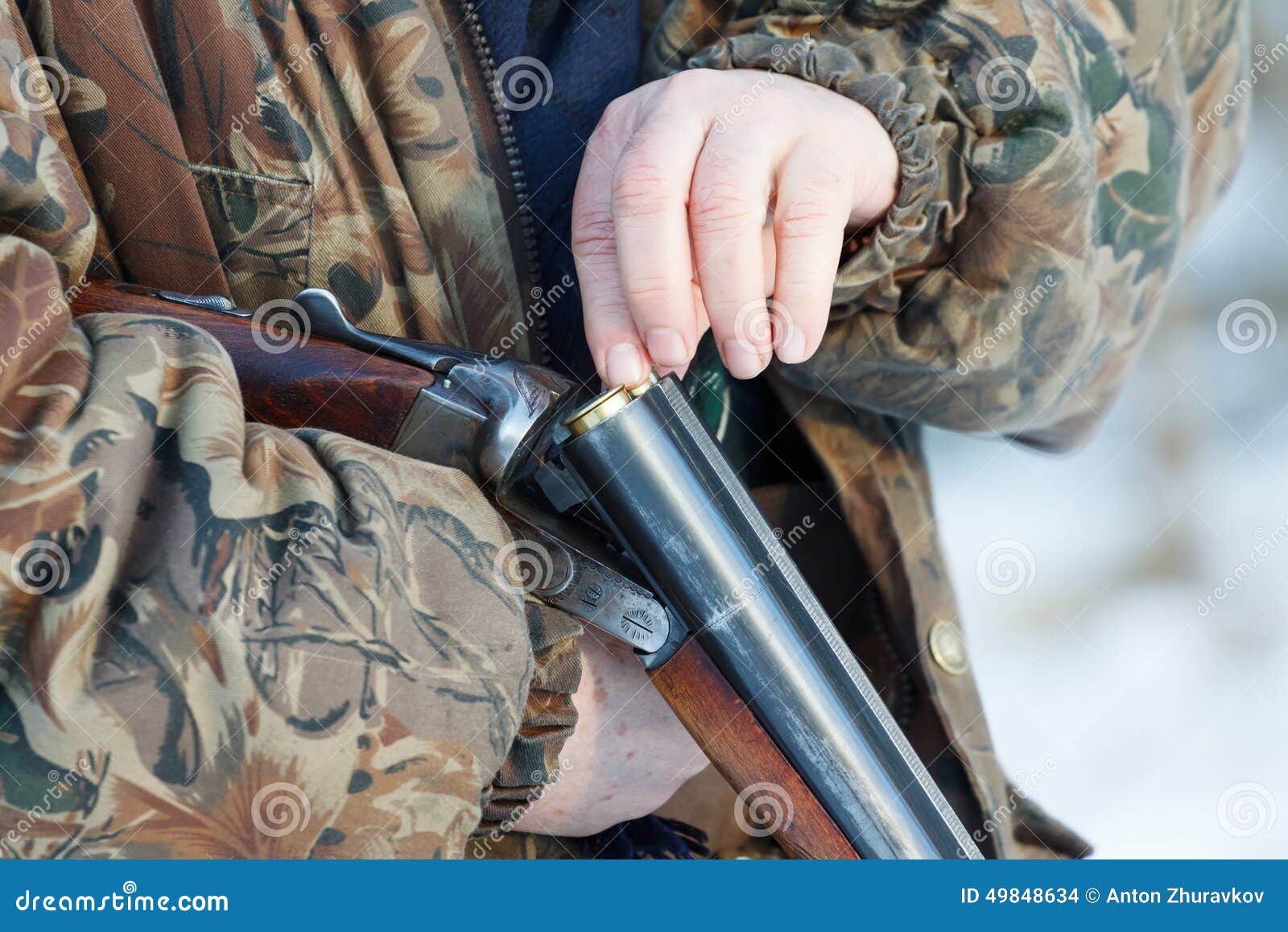 Hunter Loading His Old Russian Double-barreled Side by Side Shotgun ...