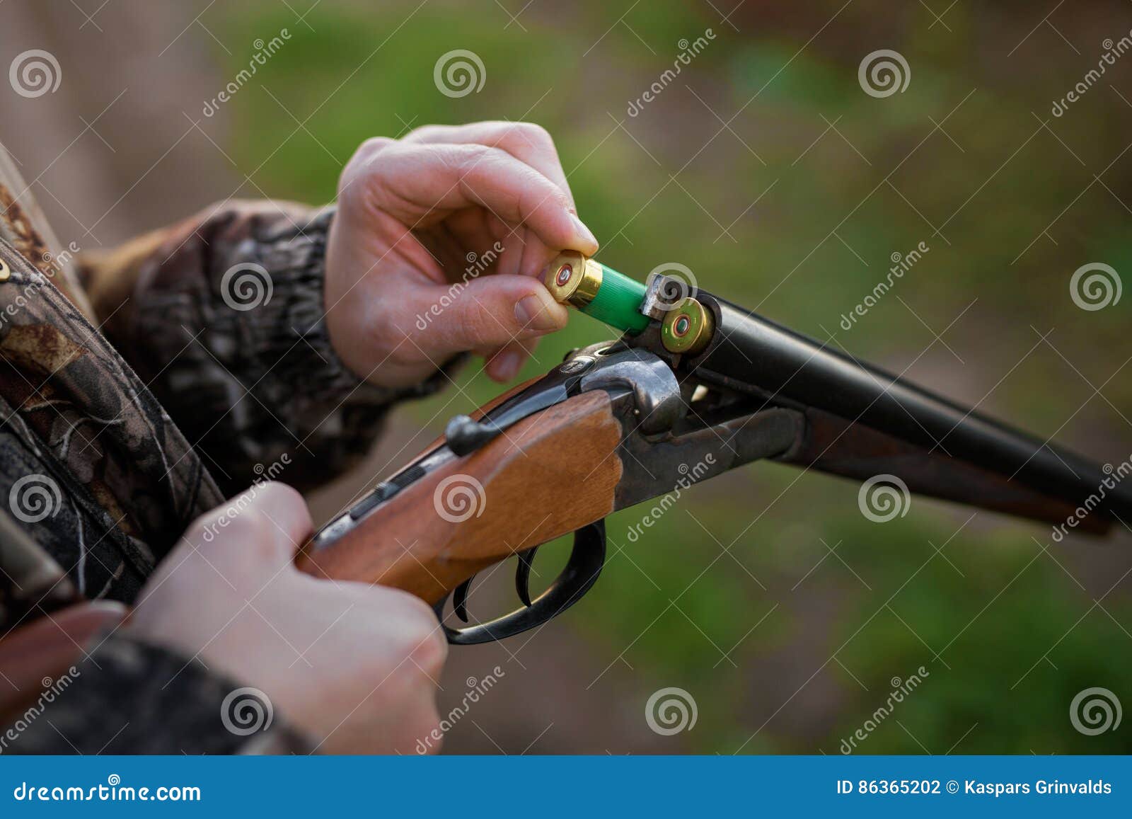 Hunter Loading His Old Russian Double-barreled Side By Side Shotgun ...