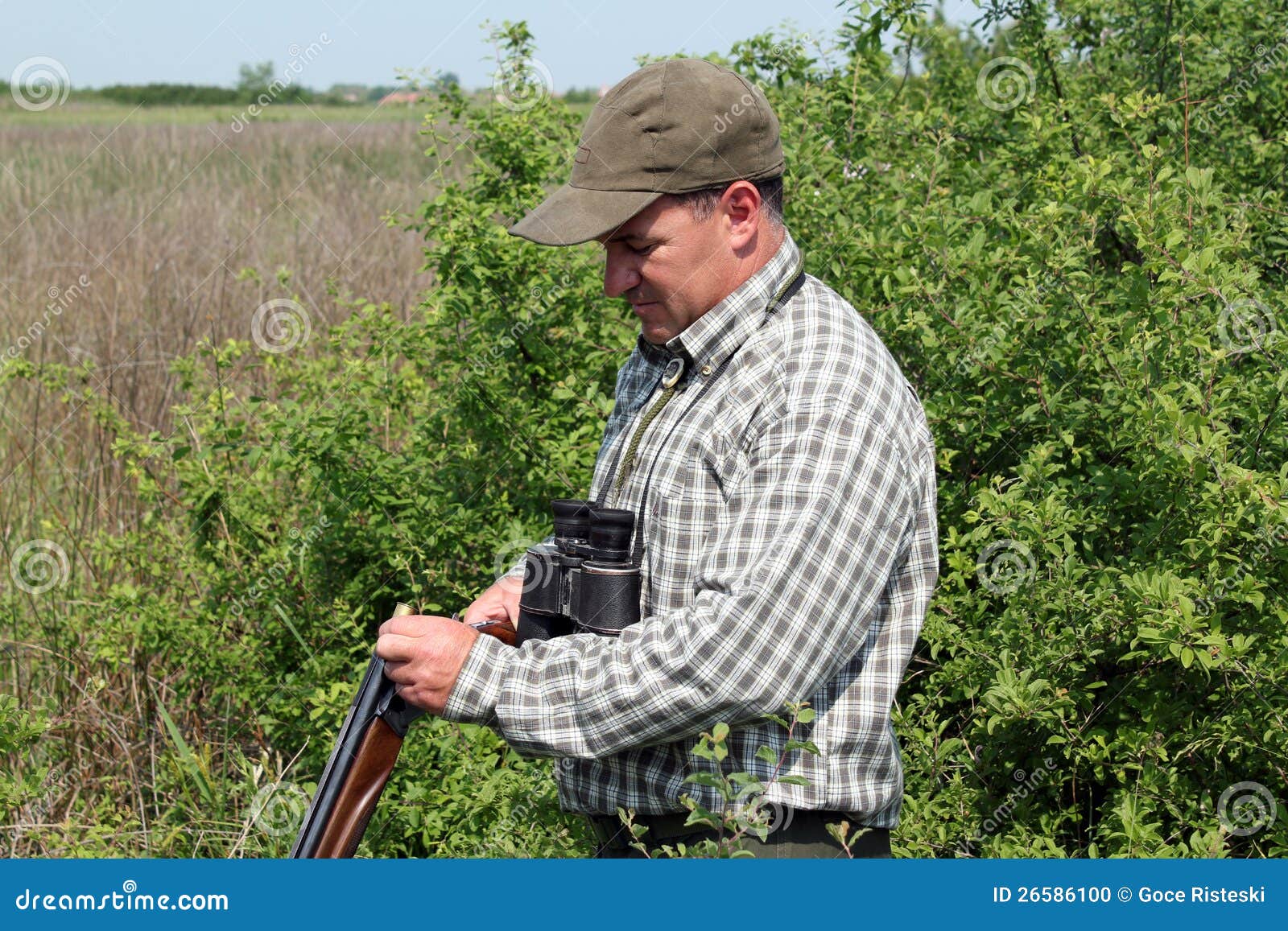 Hunter Loading His Old Russian Double-barreled Over And Under Shotgun ...