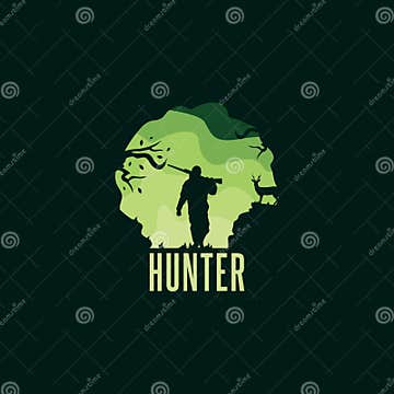 Hunter Logo Design with Deer and Tree Gradient . Stock Vector ...