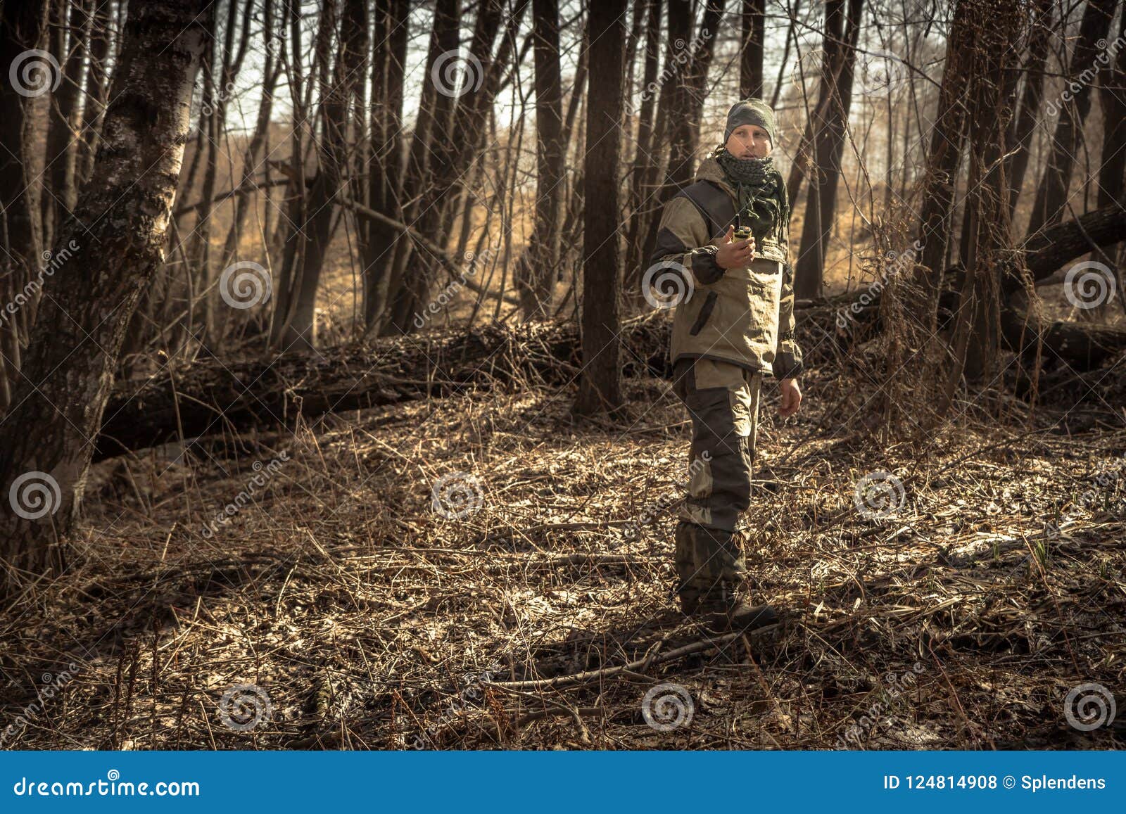 Hunter Man Autumn Forest with Transmitter during Hunting Season Stock ...