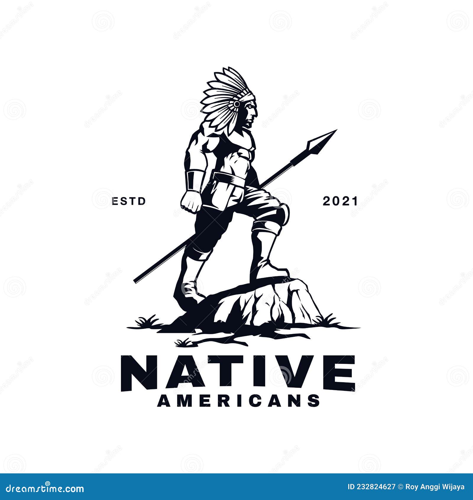 Hunter Native American Logo Design Inspiration Cartoon Vector ...
