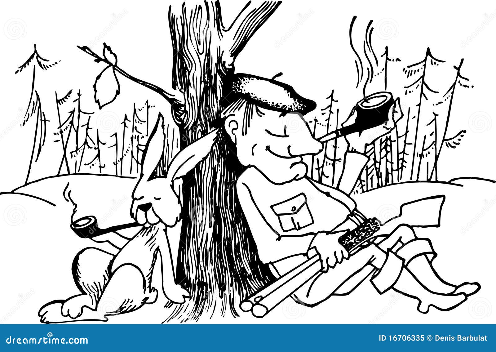 Hunter and rabbit stock vector. Illustration of weapon - 16706335