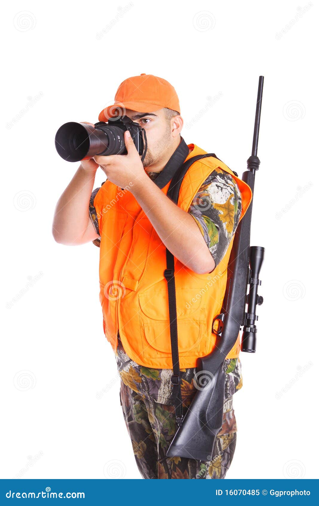 Hunter with Rifle and Camera Stock Image - Image of shooting, clothing ...
