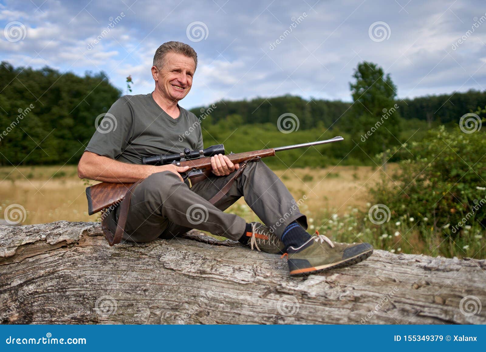 Hunter with rifle stock image. Image of ranger, sport - 155349379