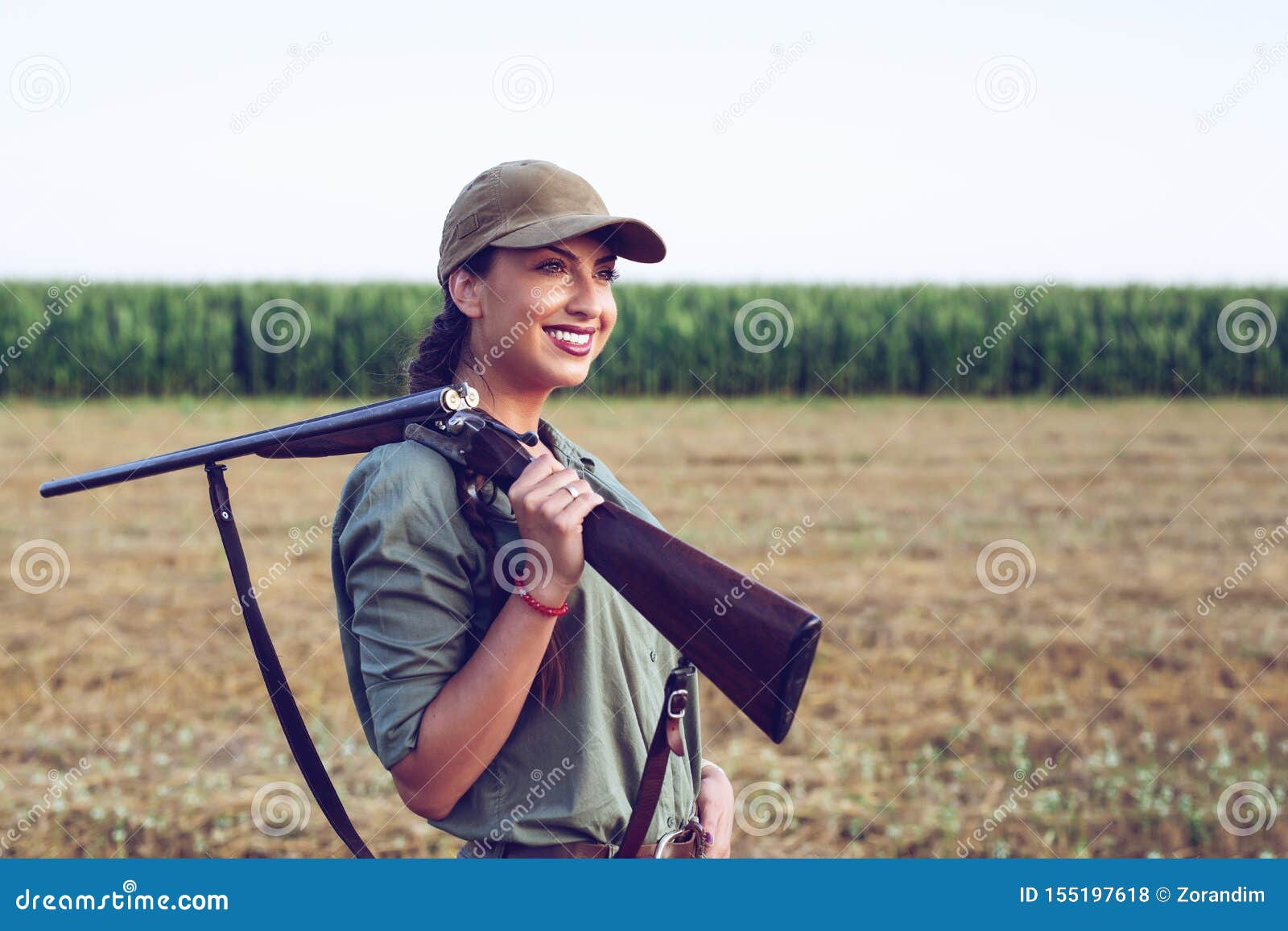 Hunter with a Rifle on Her Shoulder. Stock Photo - Image of girl ...