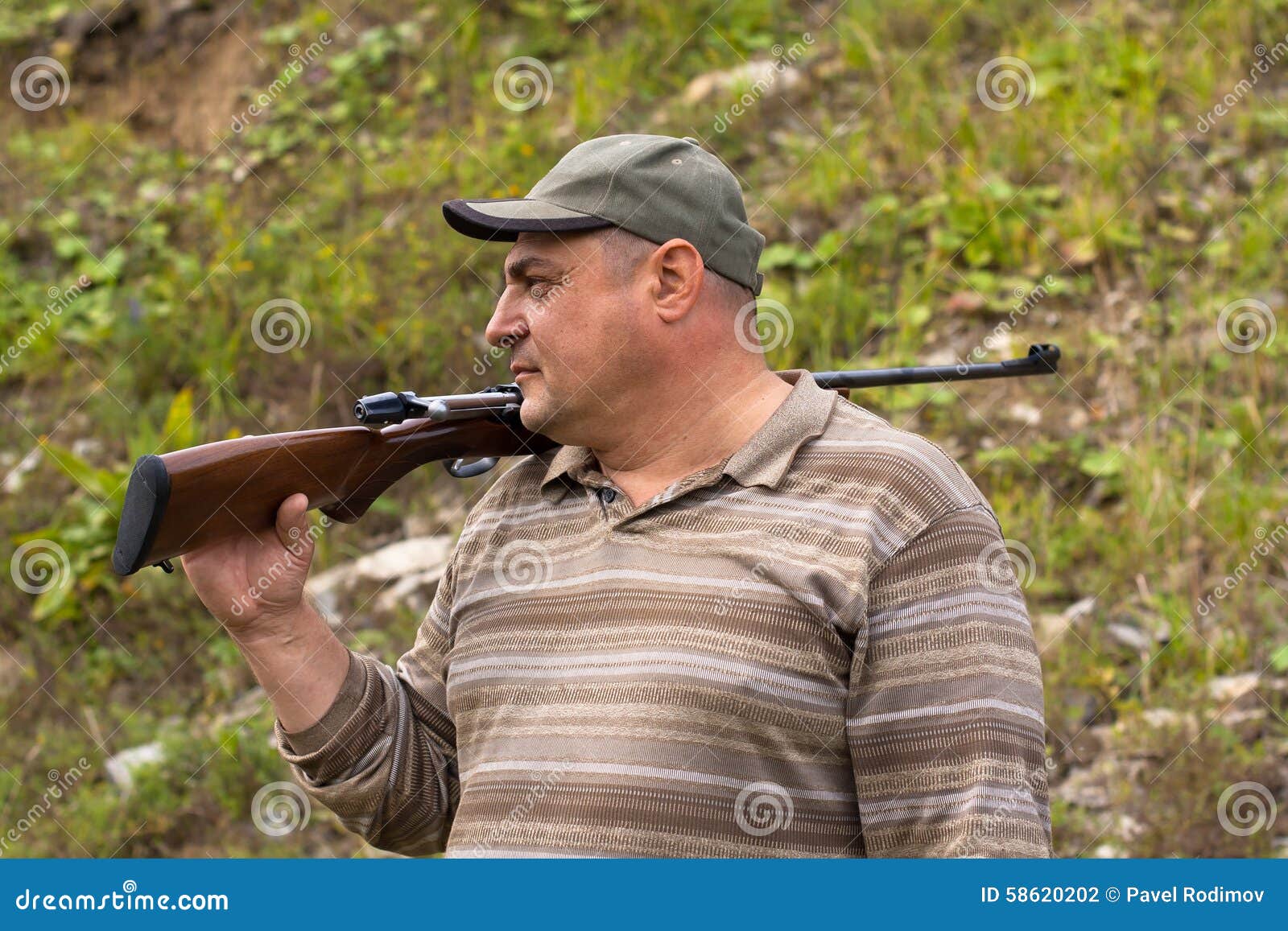 Hunter with Rifle on His Shoulder Stock Photo - Image of scene ...