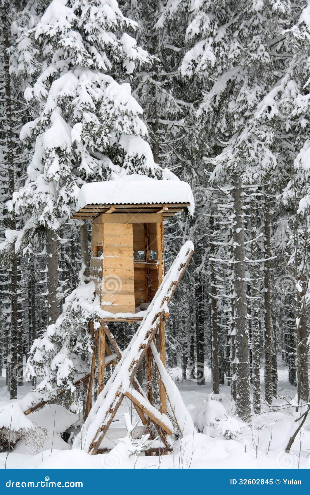 Hunter S Stand in the Winter Forest Stock Image - Image of alpine ...