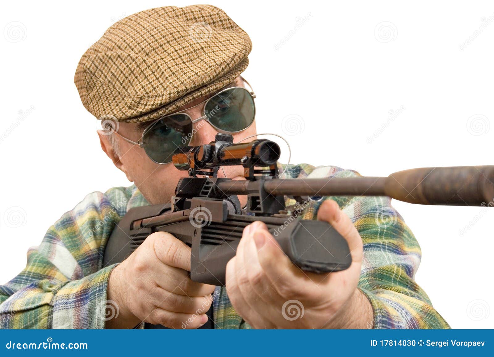 Hunter Man. Shooter Sighting In The Target. Hunting Period. Male With A ...