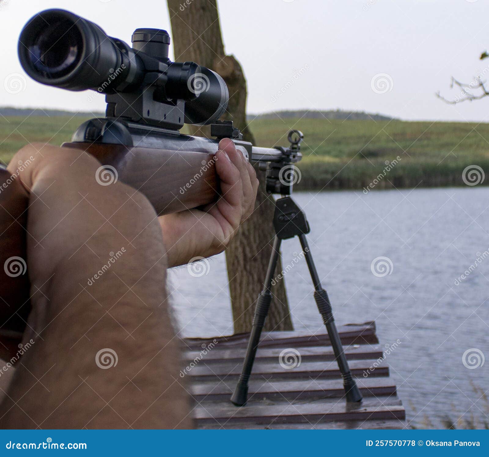 Hunter Shooting with Rifle. Point and Shoot Stock Photo - Image of ...