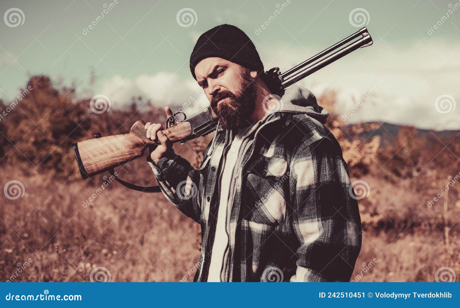 Hunter with Shotgun Gun on Hunt. Gun Rifle. Stock Image - Image of ...