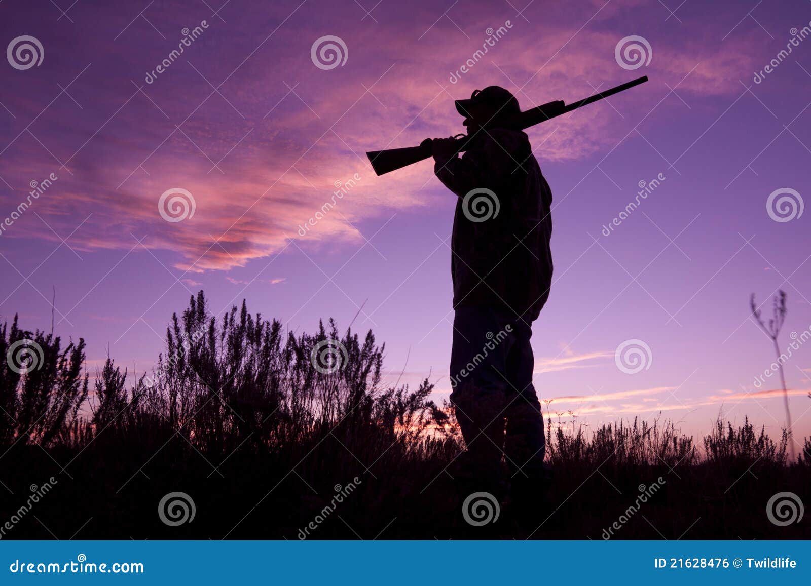 Hunter with Shotgun in Sunset Stock Photo - Image of people, field ...