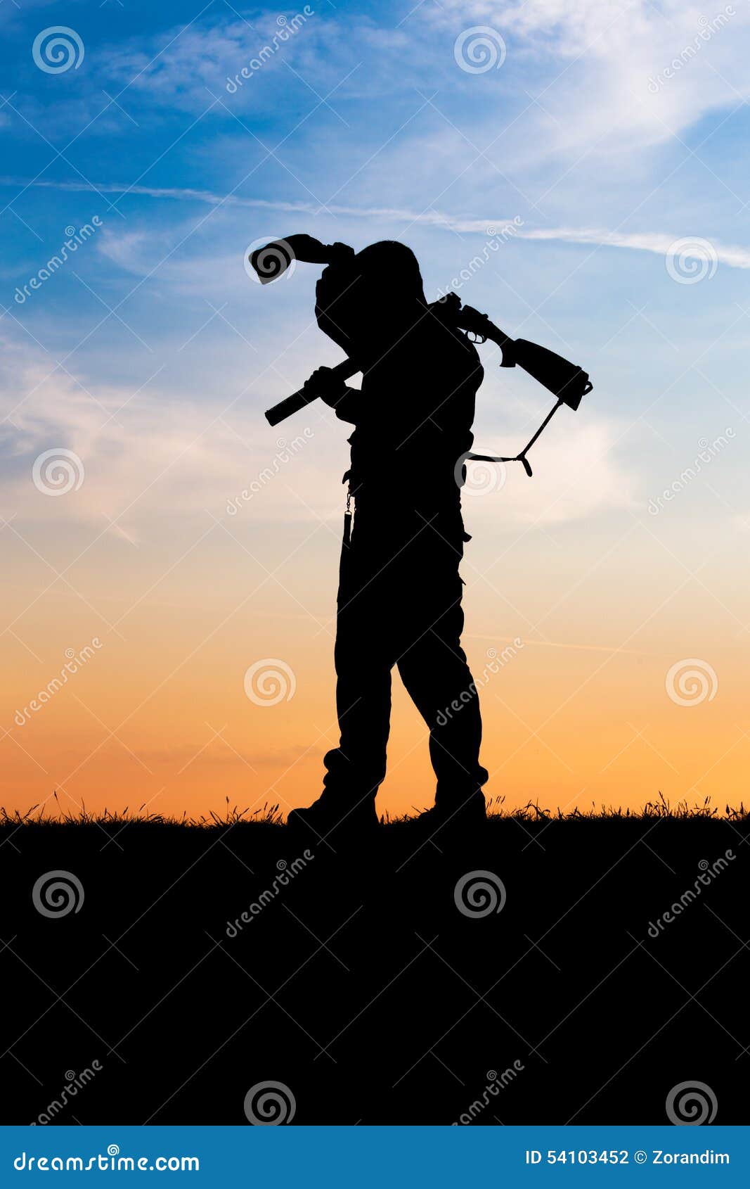 Hunter with Shotgun in Sunset Stock Photo - Image of sunset, silhouette ...
