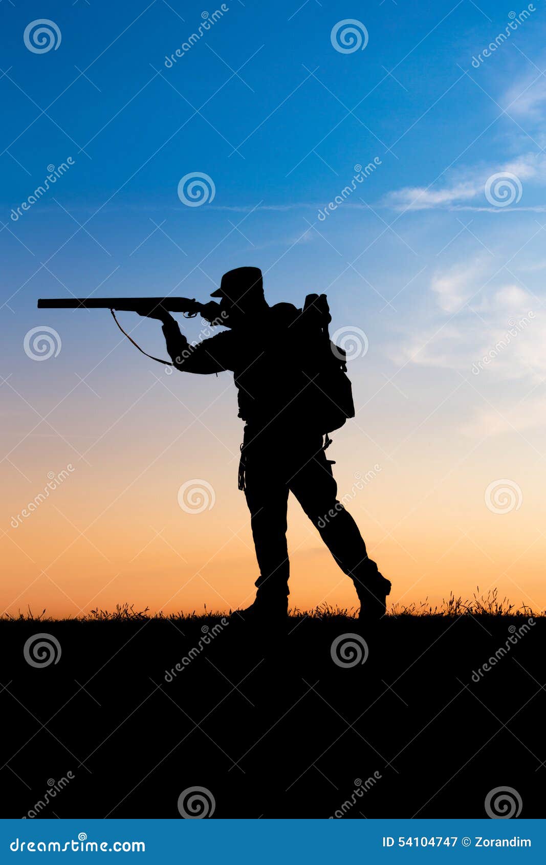 Hunter with Shotgun in Sunset Stock Image - Image of wildlife, evening ...